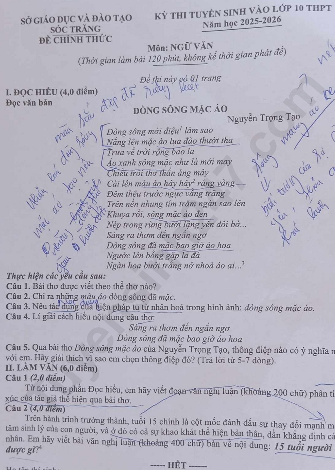 Fragen und Antworten zur Literaturprüfung für die 10. Klasse im Jahr 2025, Provinz Soc Trang