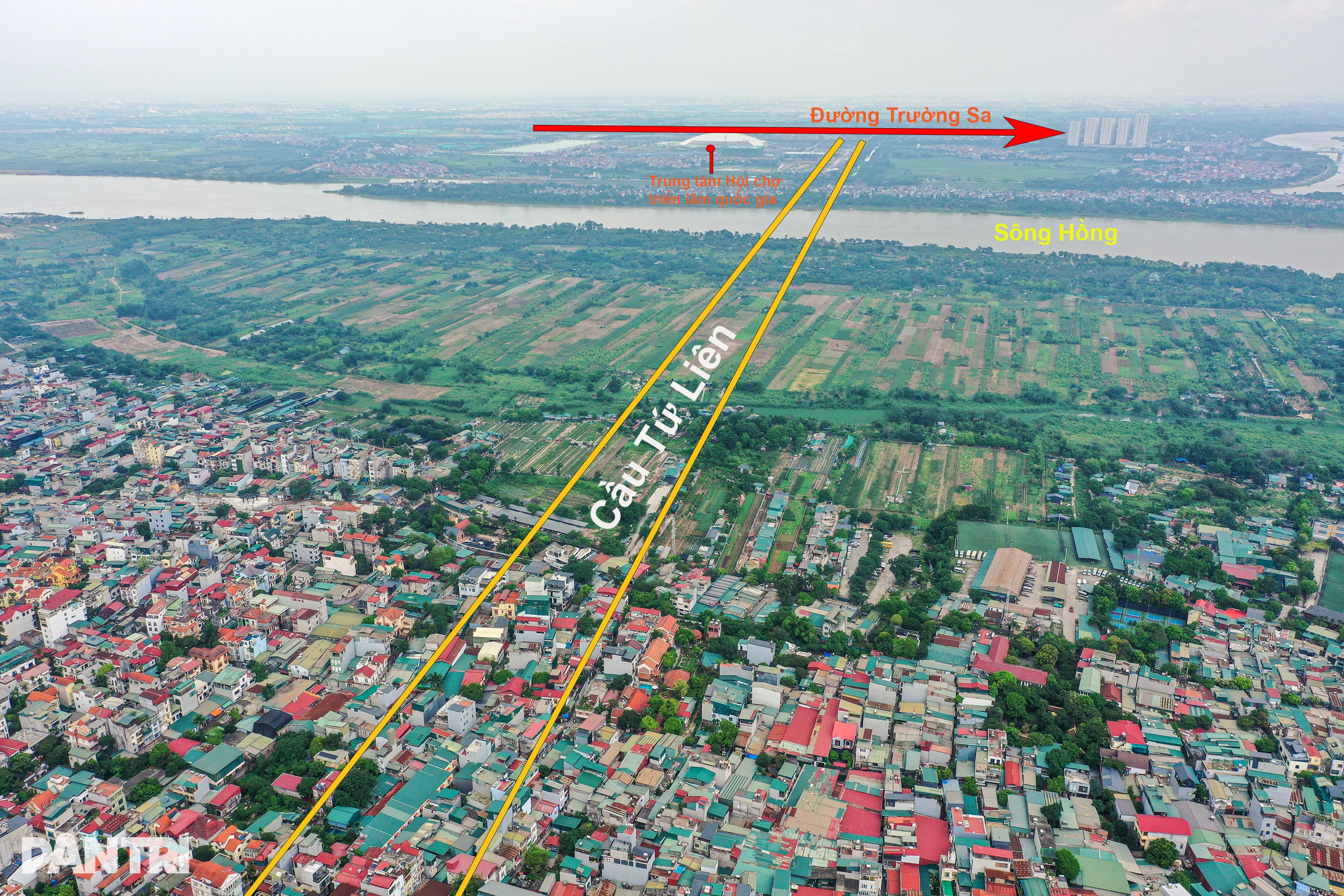 Toàn cảnh khu vực xây cầu Tứ Liên bắc qua sông Hồng và sông Đuống | Báo ...